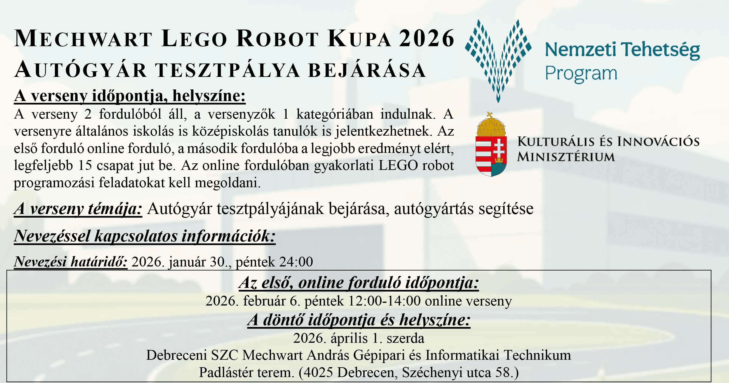 Mechwart LEGO Robot Kupa 2026 versenyfelhívás | Hírek | Debreceni SZC ...