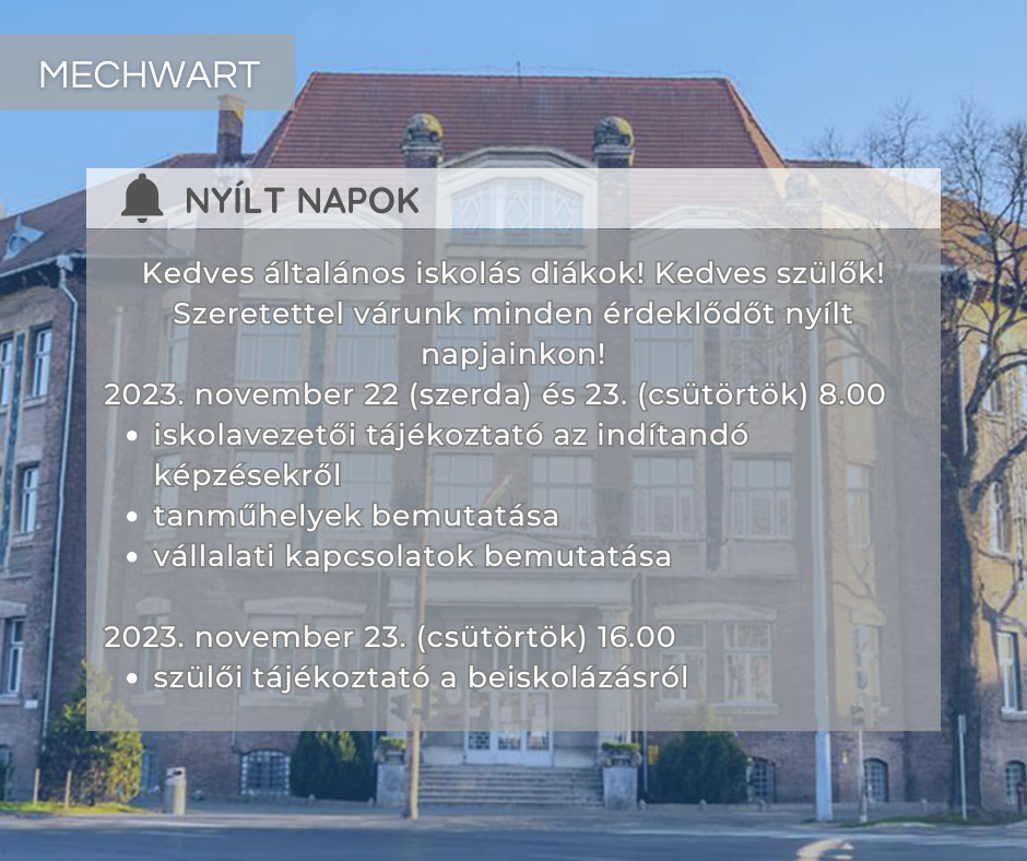 Nyílt napok a Mechwartban | Hírek | Debreceni SZC Mechwart András ...